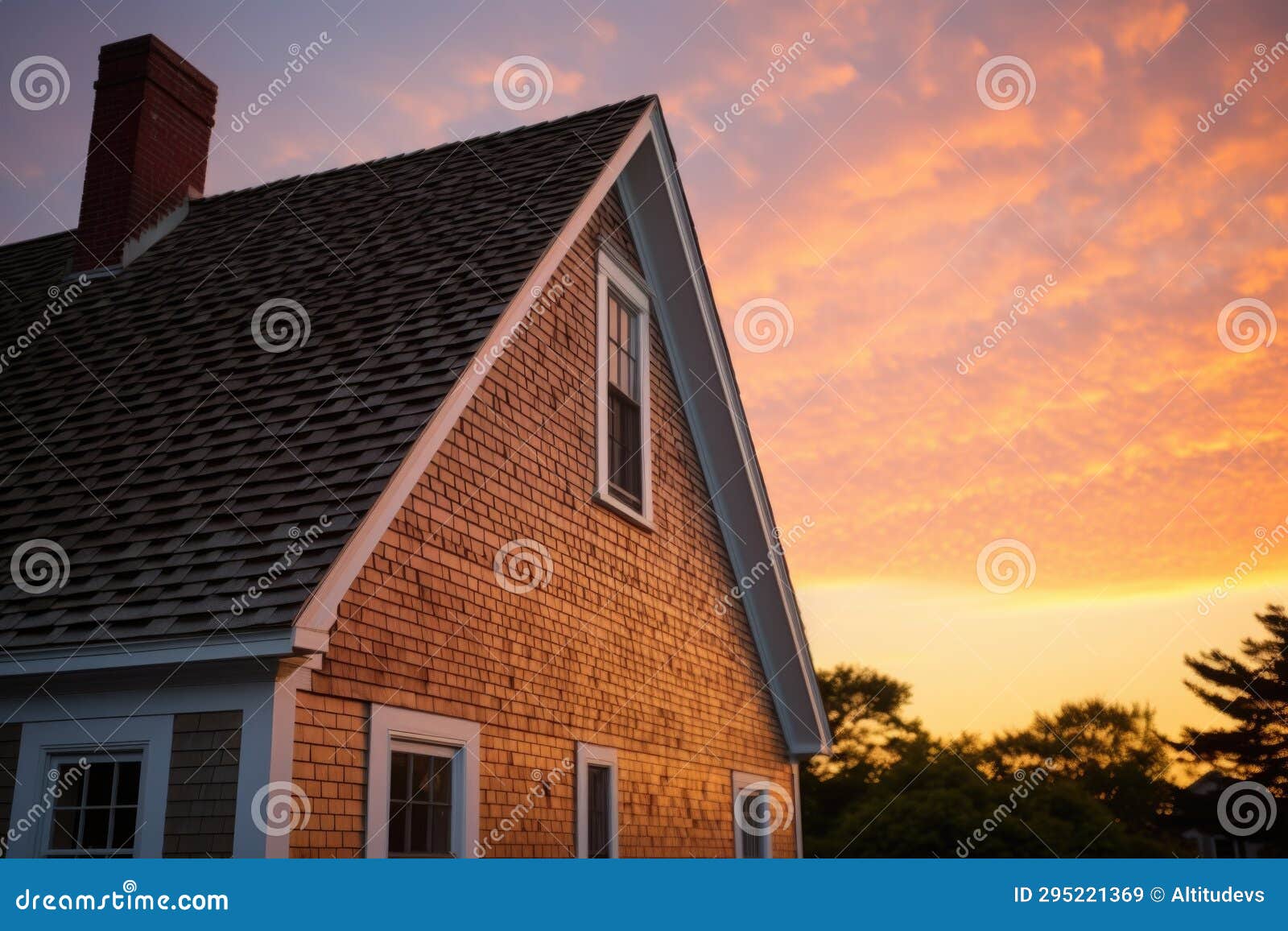 Shingle Detailing on a Dutch Colonials Flared Eave, Under Glowing ...