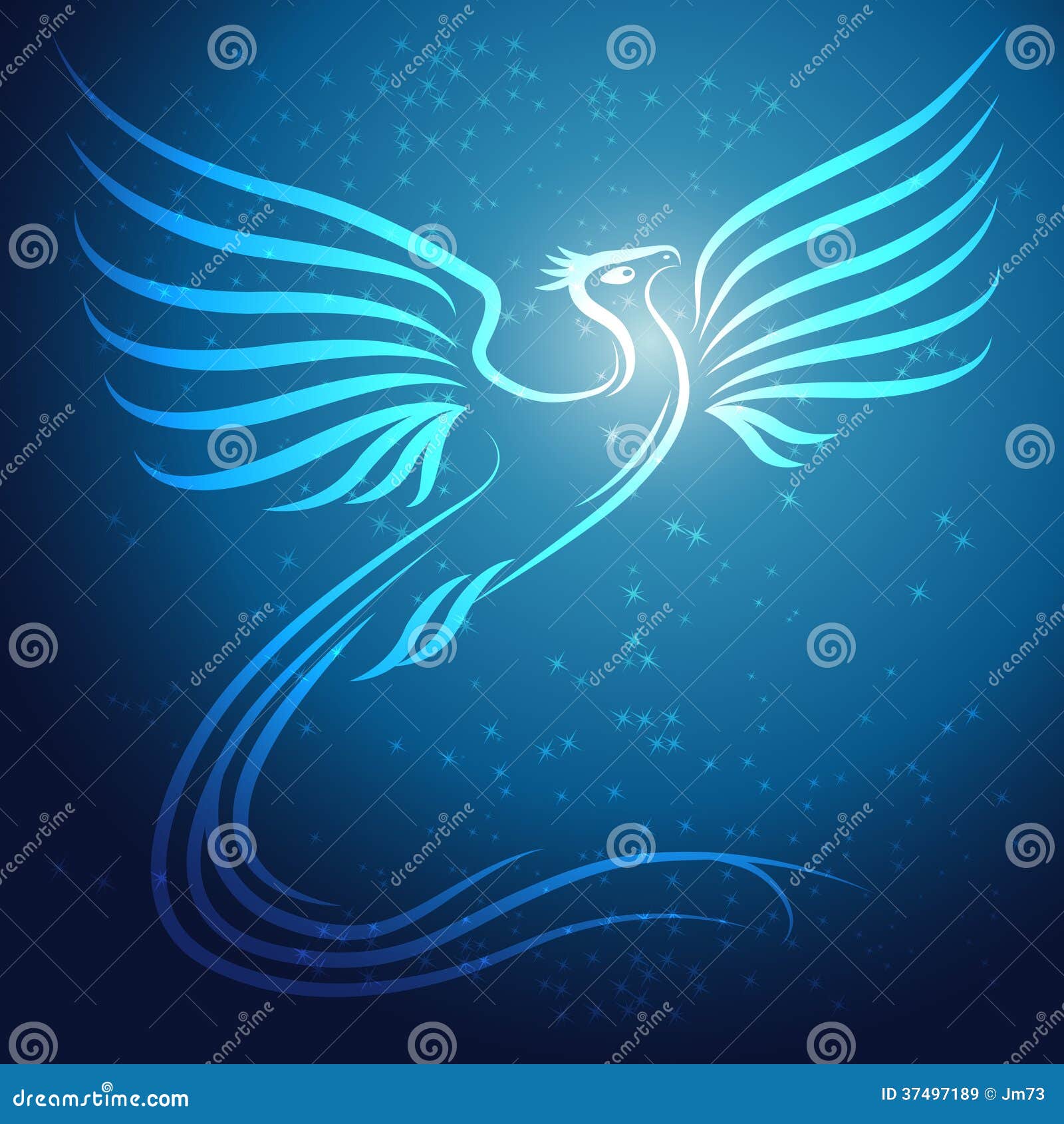 Shining Abstract Phoenix Bird on Blue Background W Stock Vector ...
