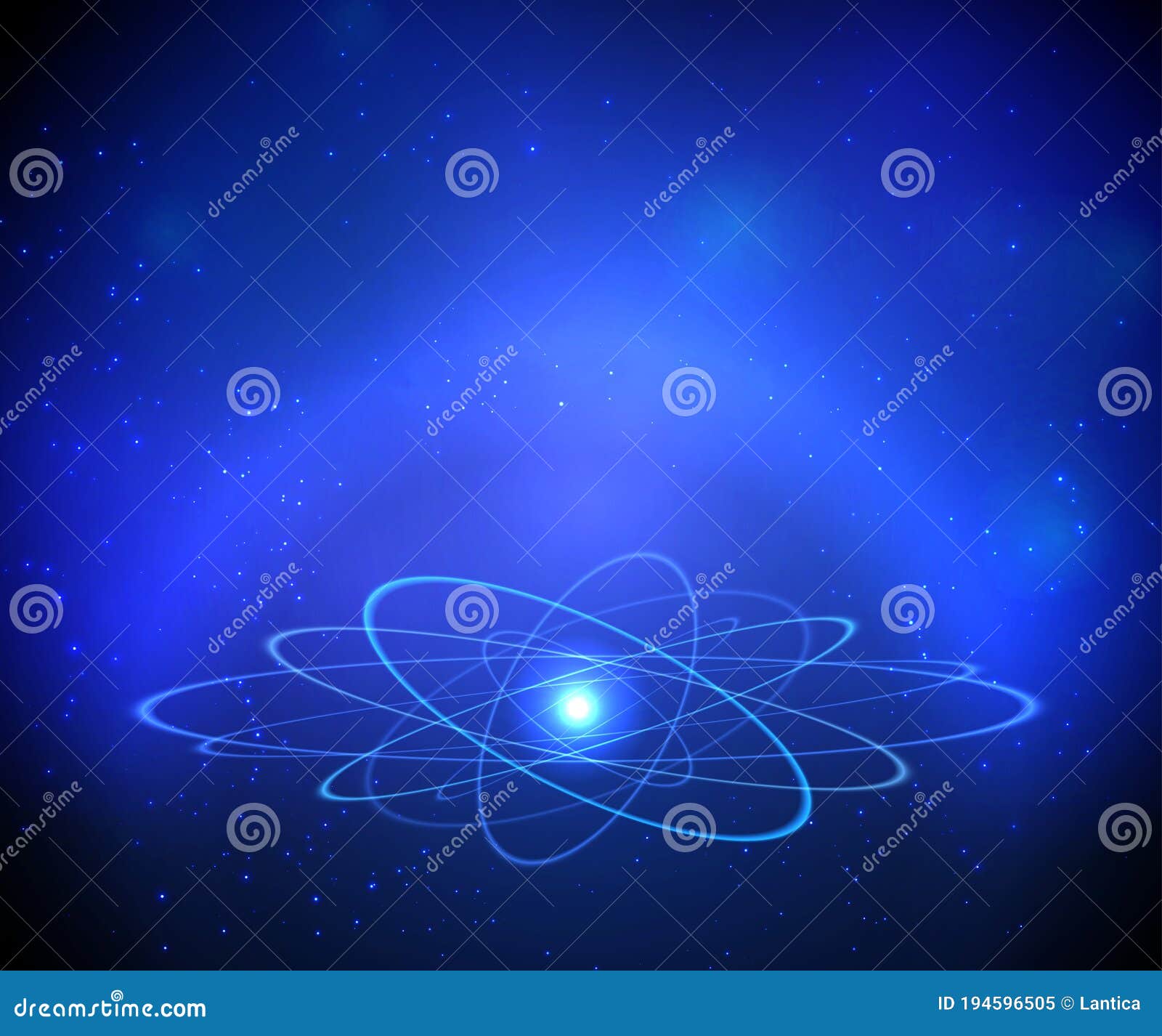 Shining Atom Model. Neon Orbit with Galaxy Blue Background Stock ...