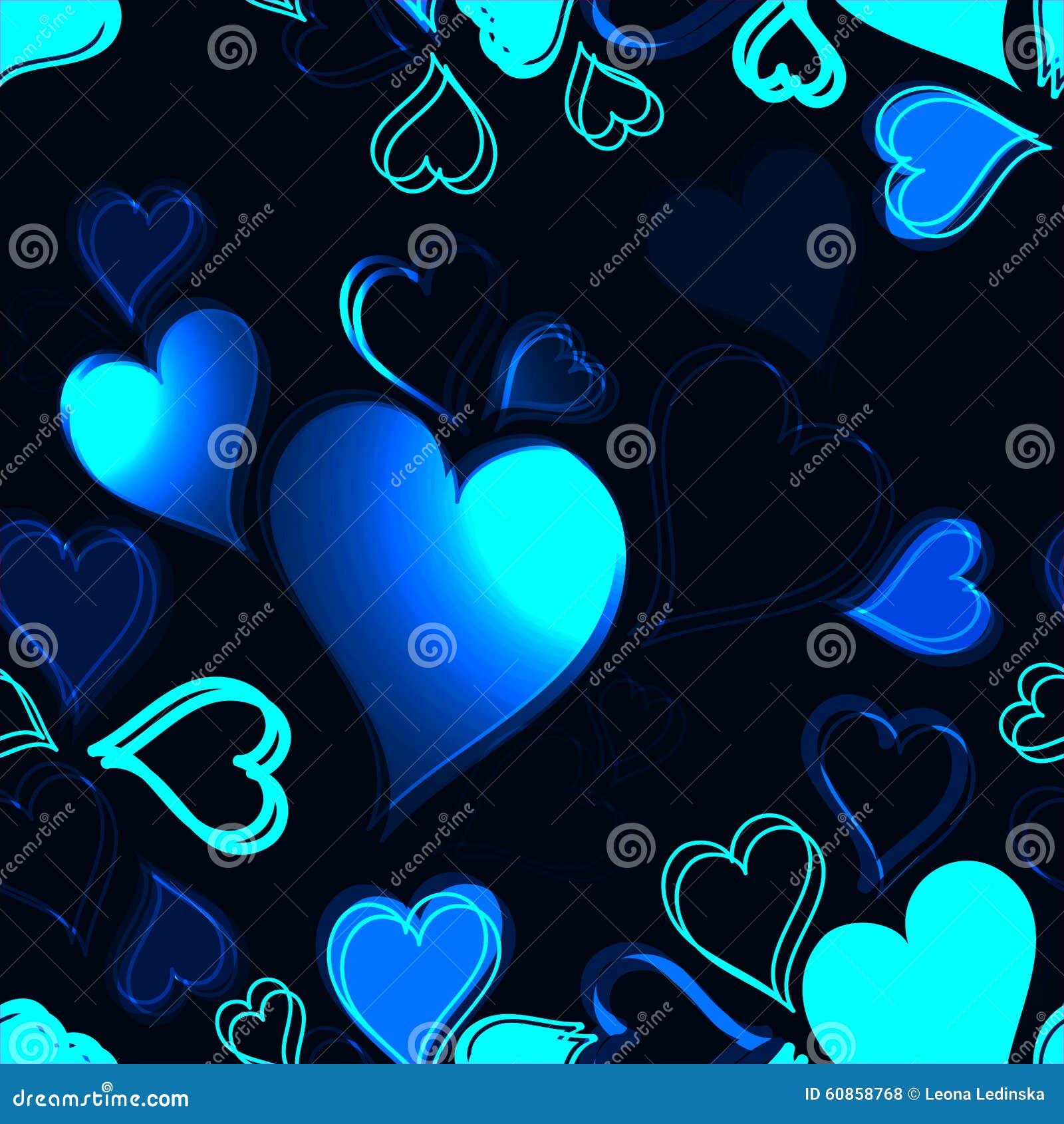 Shining Blue Hearts on Dark Background Seamless Pattern Stock Vector ...