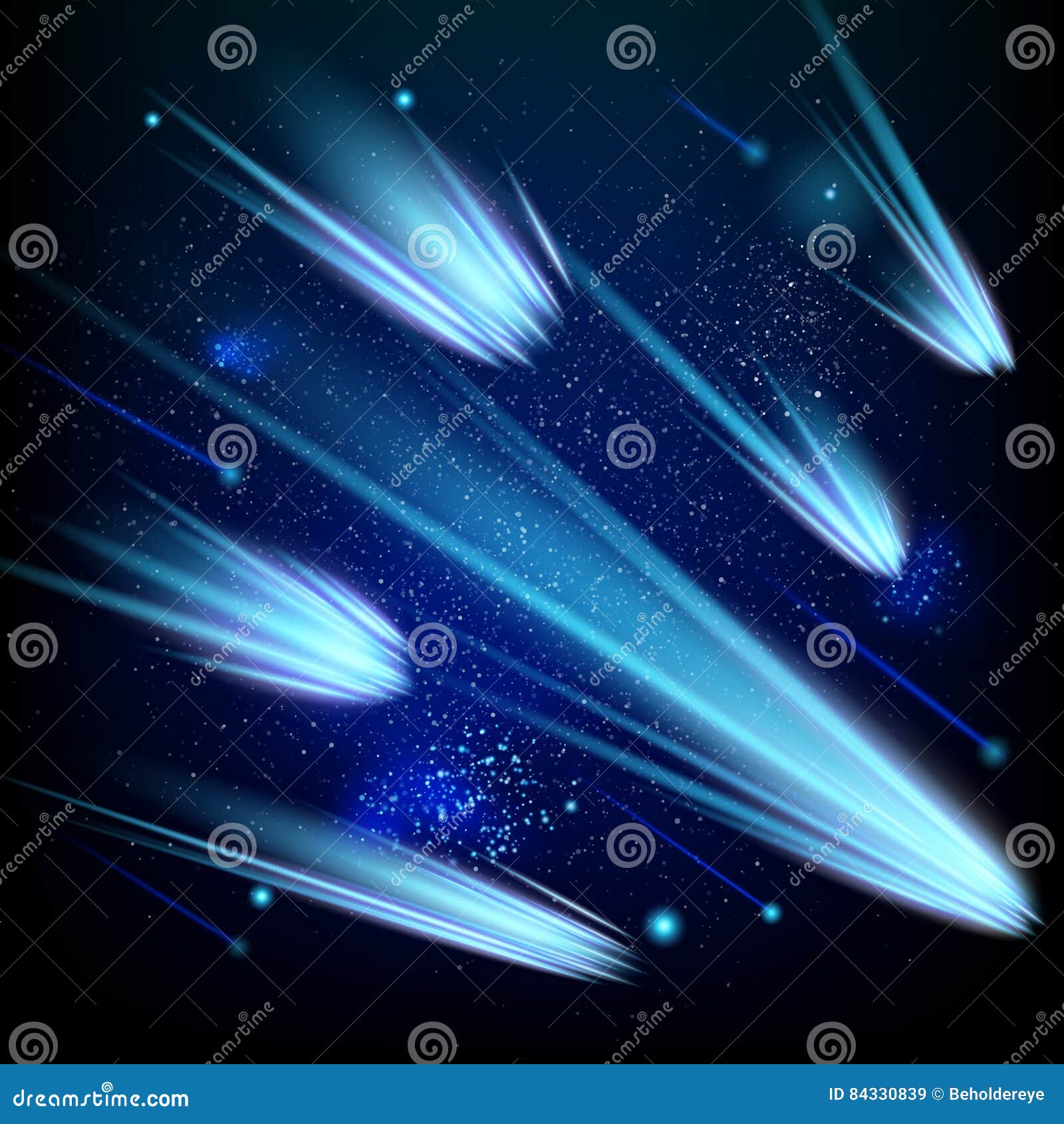 Shining Blue Meteorites in the Starry Sky. EPS 10 Stock Vector ...