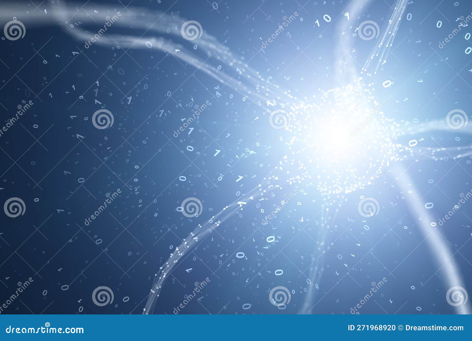 Shining Blue Neuron Cell in the Brain with Binary Data Stock ...