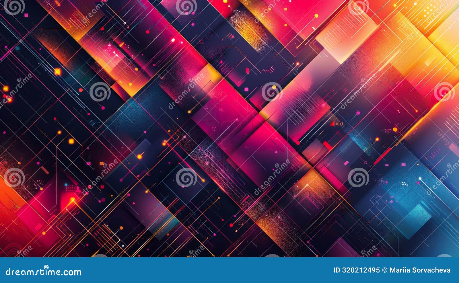 Shining Borders: Abstract Geometric Grid with Multicolored Light ...