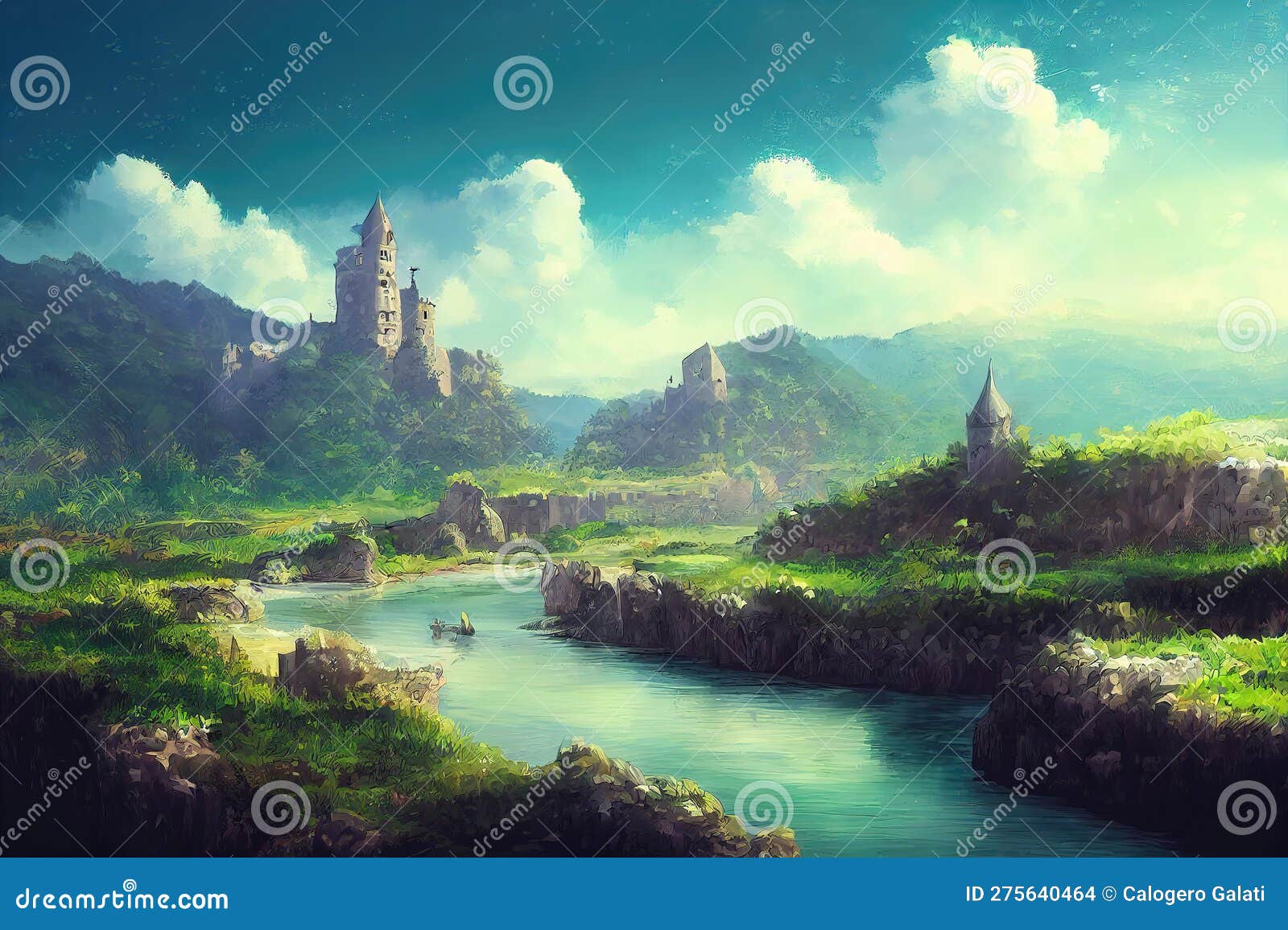 A Shining Bright Anime Illustration of a Medieval Castle, Ai Generated ...