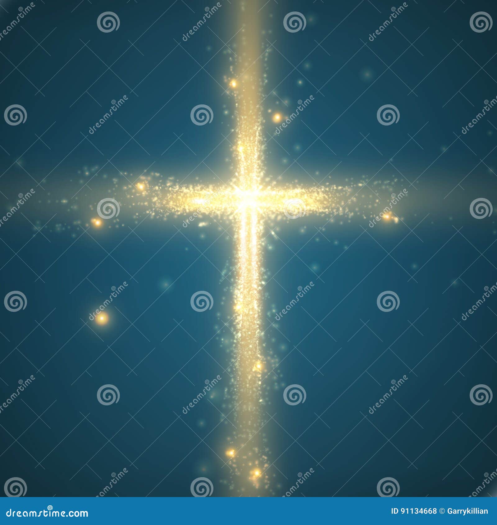 Shining Cross on Blue Background with Backlight and Glowing Yellow ...
