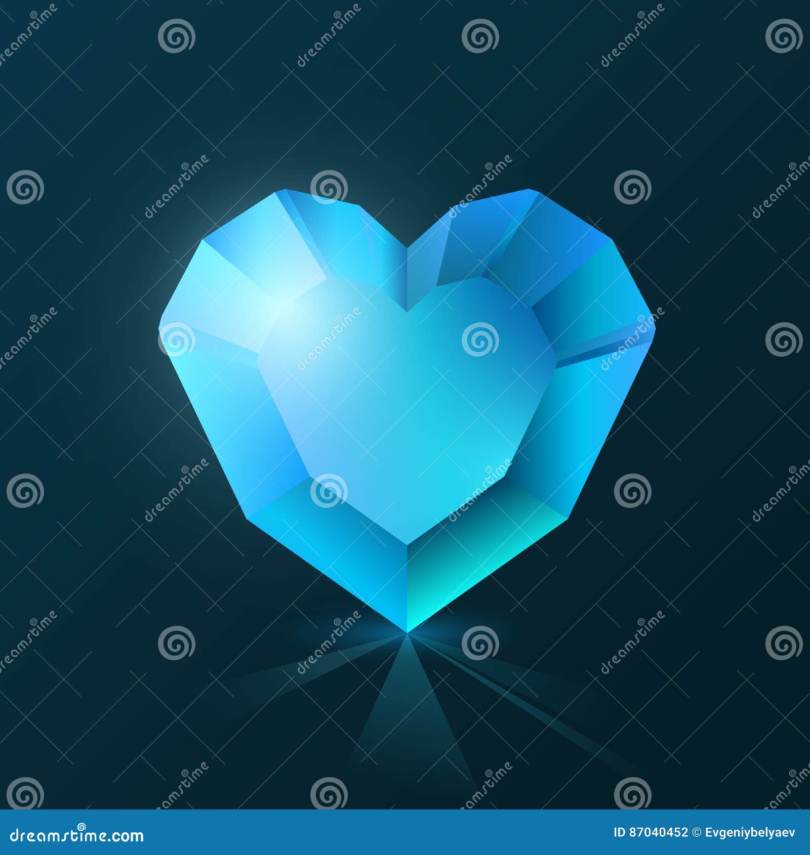 Shining Crystal Blue Heart on a Dark Background. Vector Illustration ...