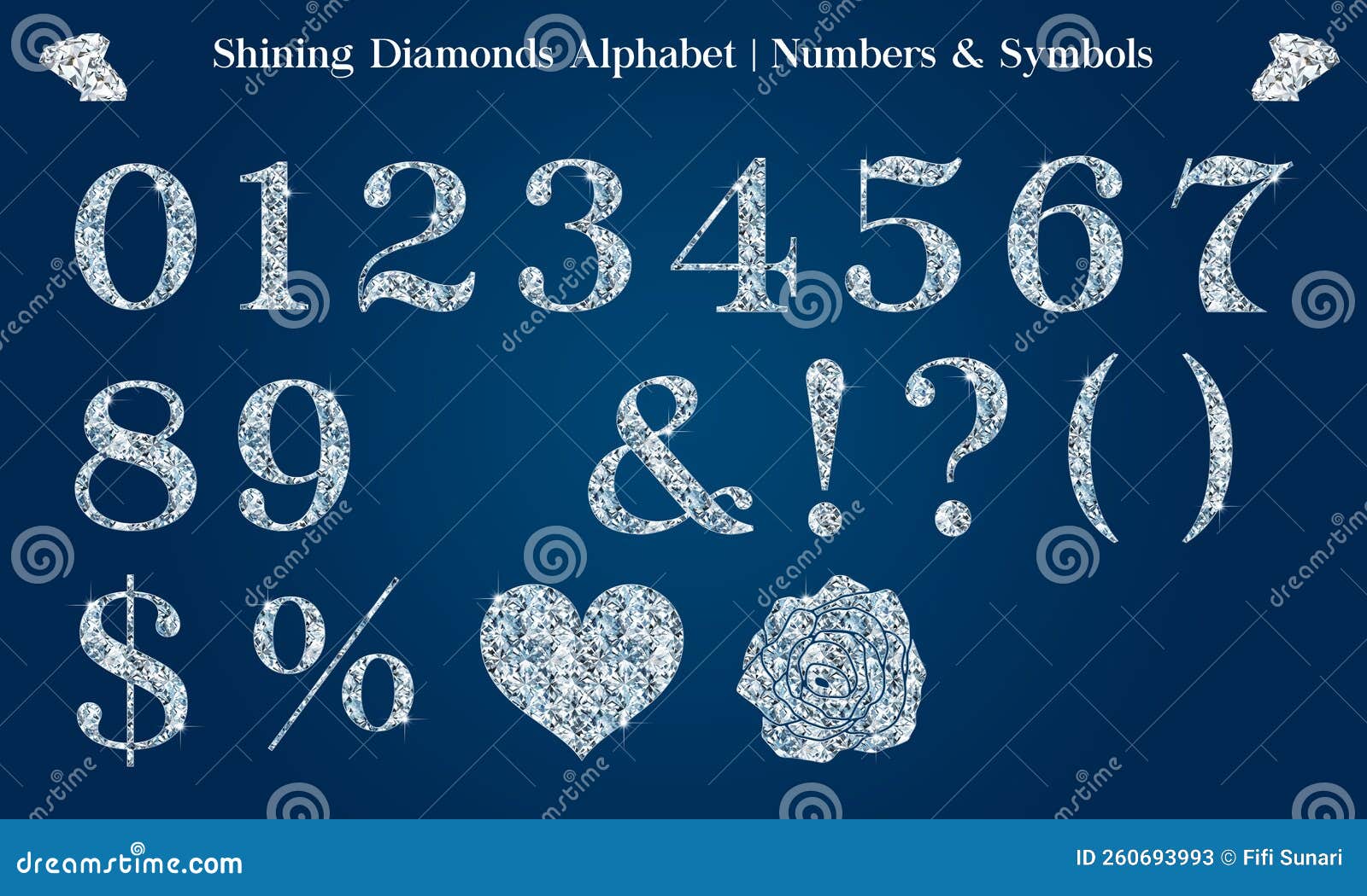 Shining Diamonds Numbers and Symbols Stock Image - Illustration of ...