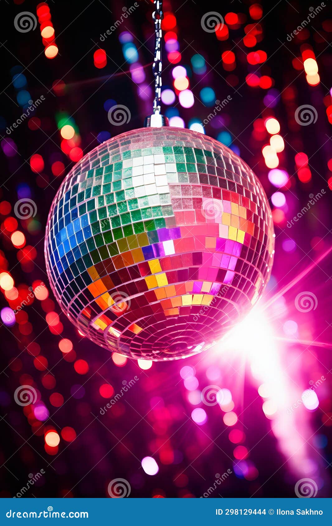 Shining Disco Ball With Vibrant Neon Lights, Dance Party Atmosphere ...