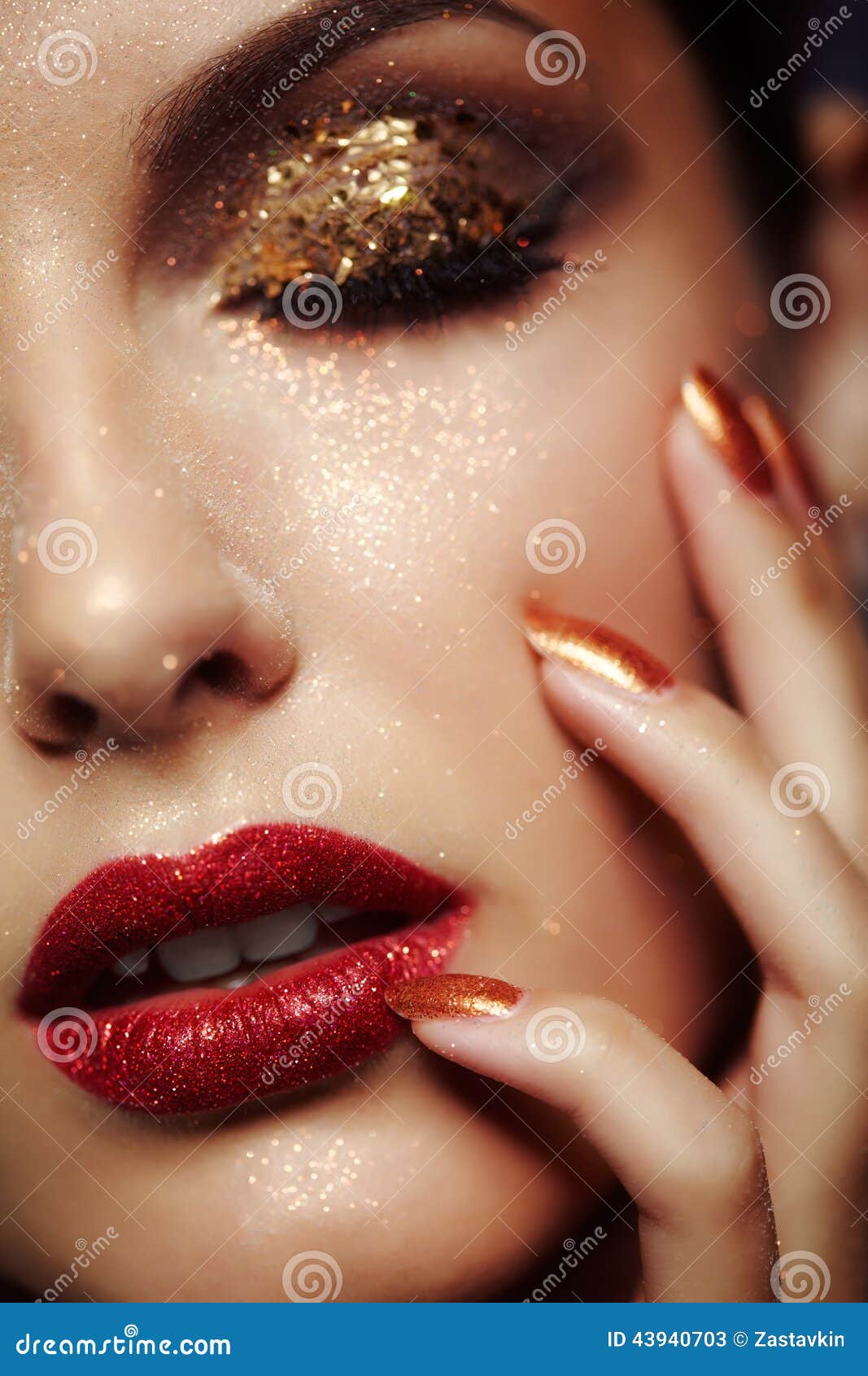 Shining face makeup stock image. Image of close, lips - 43940703