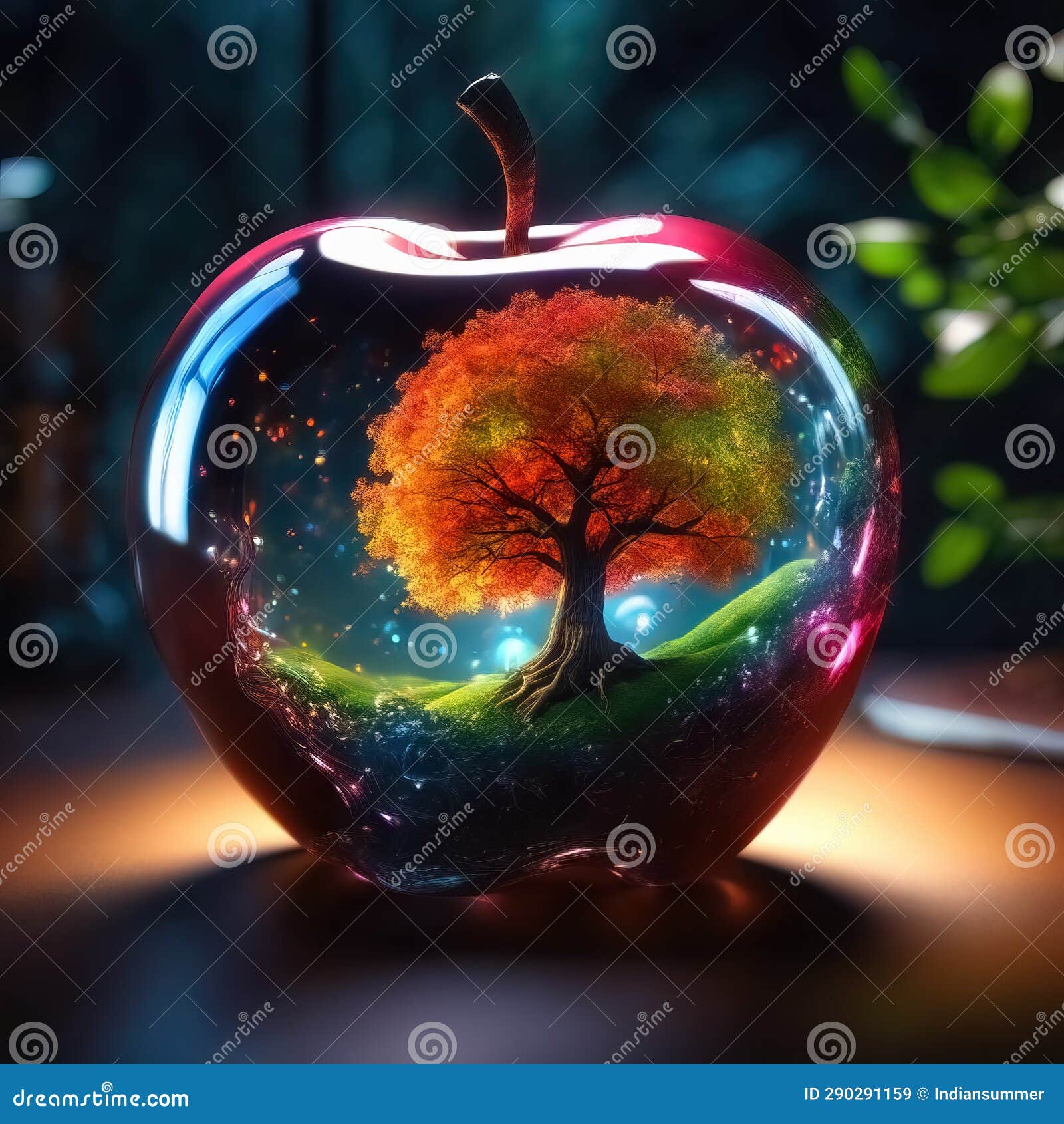 Shining Glass Apple with a Tree Inside Stock Illustration ...