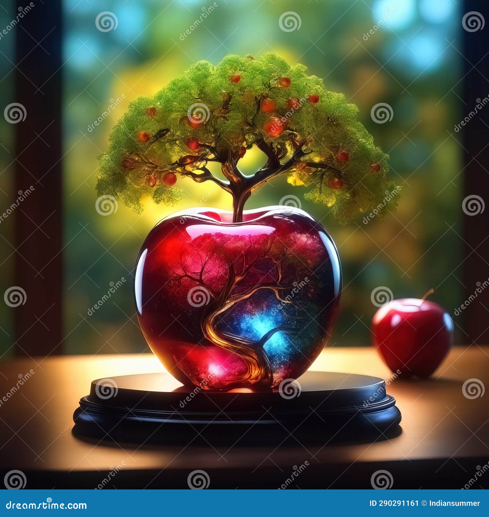 Shining Glass Apple with a Tree Inside Stock Illustration ...