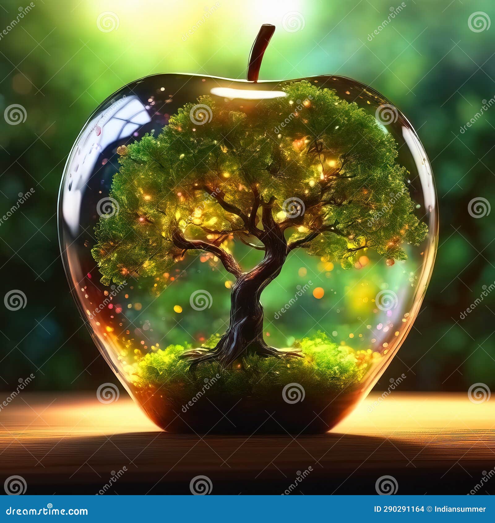Shining Glass Apple with a Tree Inside Stock Illustration ...