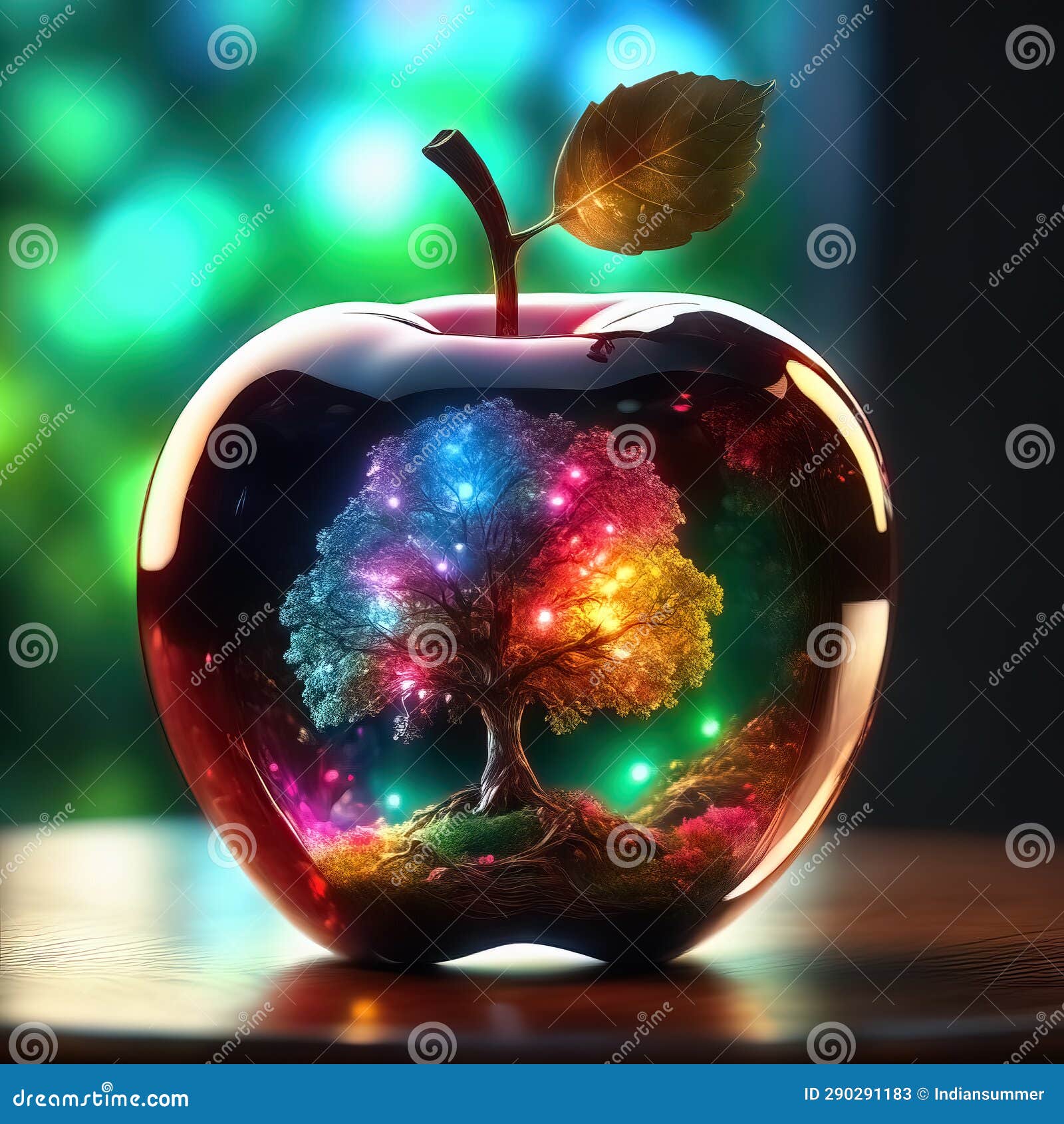 Shining Glass Apple with a Tree Inside Stock Illustration ...