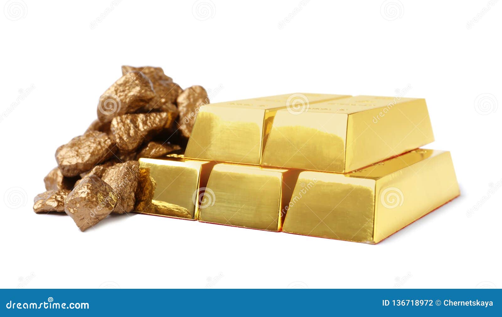 Shining Gold Bars and Lumps on White Stock Photo - Image of golden ...