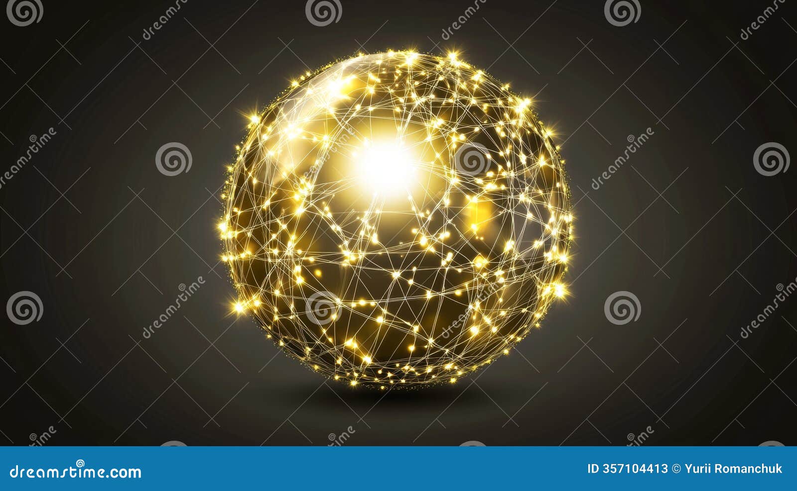 Shining Golden Globe Linked with Digital Network Lines Symbolizing ...