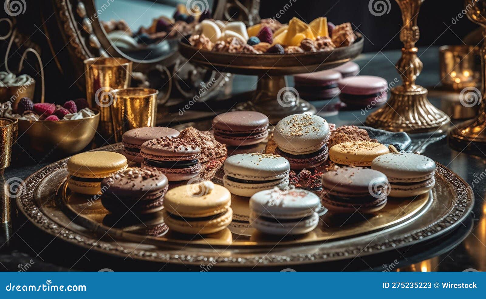 Shining Golden Platter Displaying an Array of Freshly Prepared Colorful ...