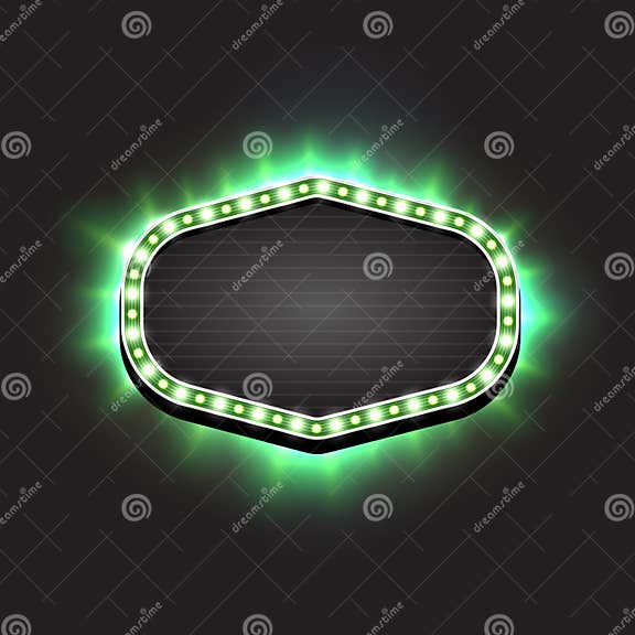 Shining Green Empty Retro Light Frame Banner Template. Vector ...