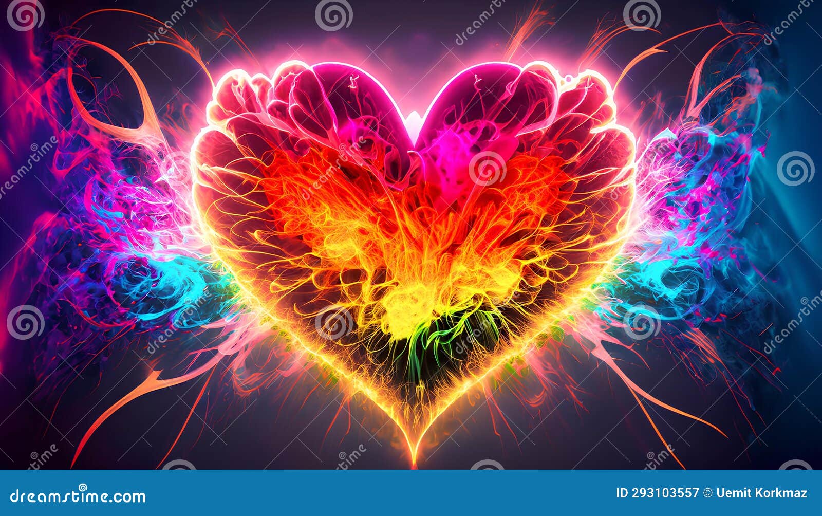 Shining Heart in Flowing Exploding Colors Stock Illustration ...