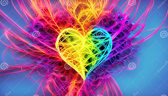 Shining Heart in Flowing Exploding Colors Stock Photo - Image of ...