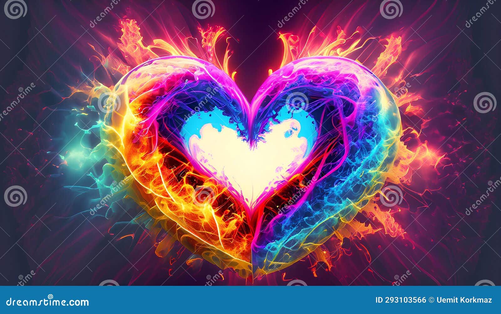 Shining Heart in Flowing Exploding Colors Stock Photo - Image of ...