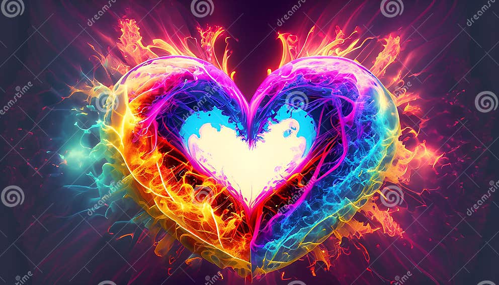 Shining Heart in Flowing Exploding Colors Stock Photo - Image of ...