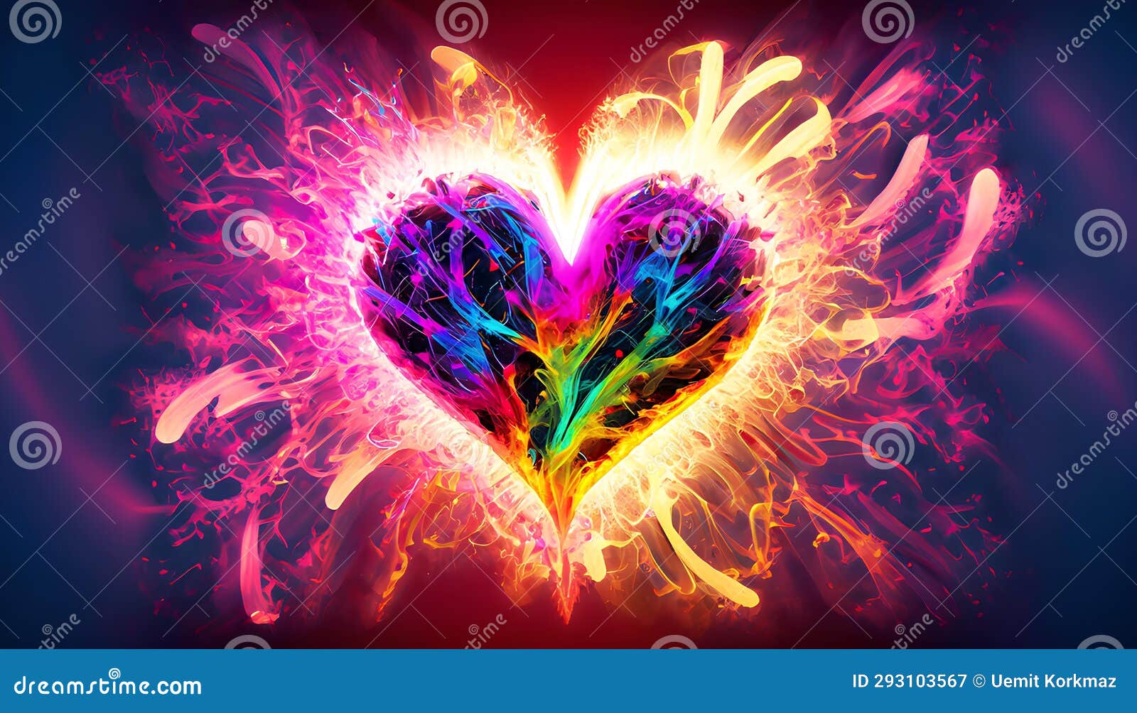 Shining Heart in Flowing Exploding Colors Stock Image - Image of line ...