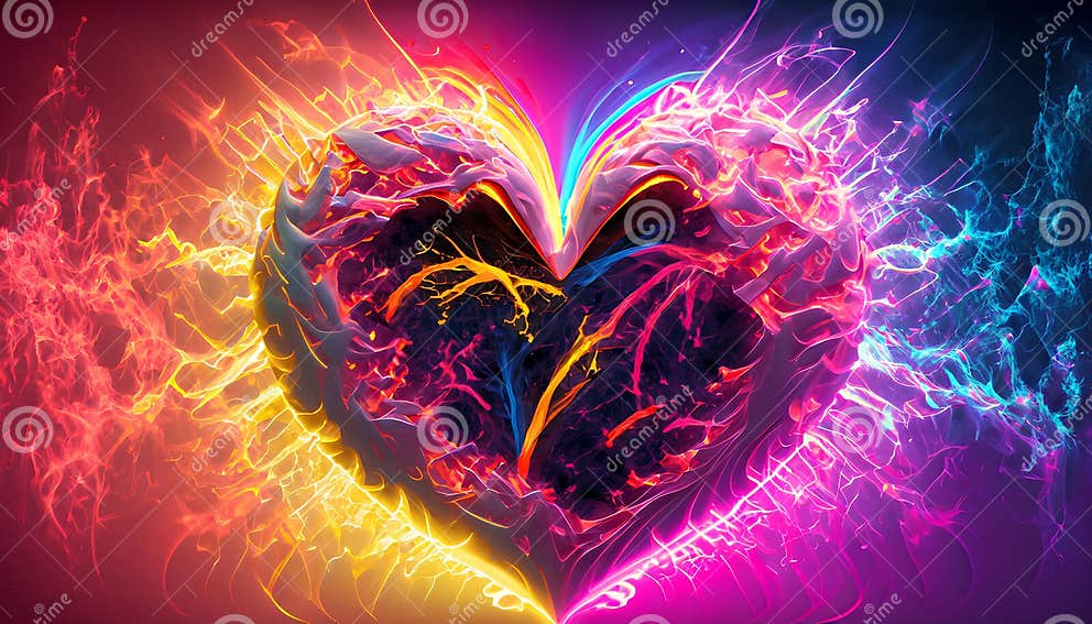 Shining Heart in Flowing Exploding Colors Stock Image - Image of ...
