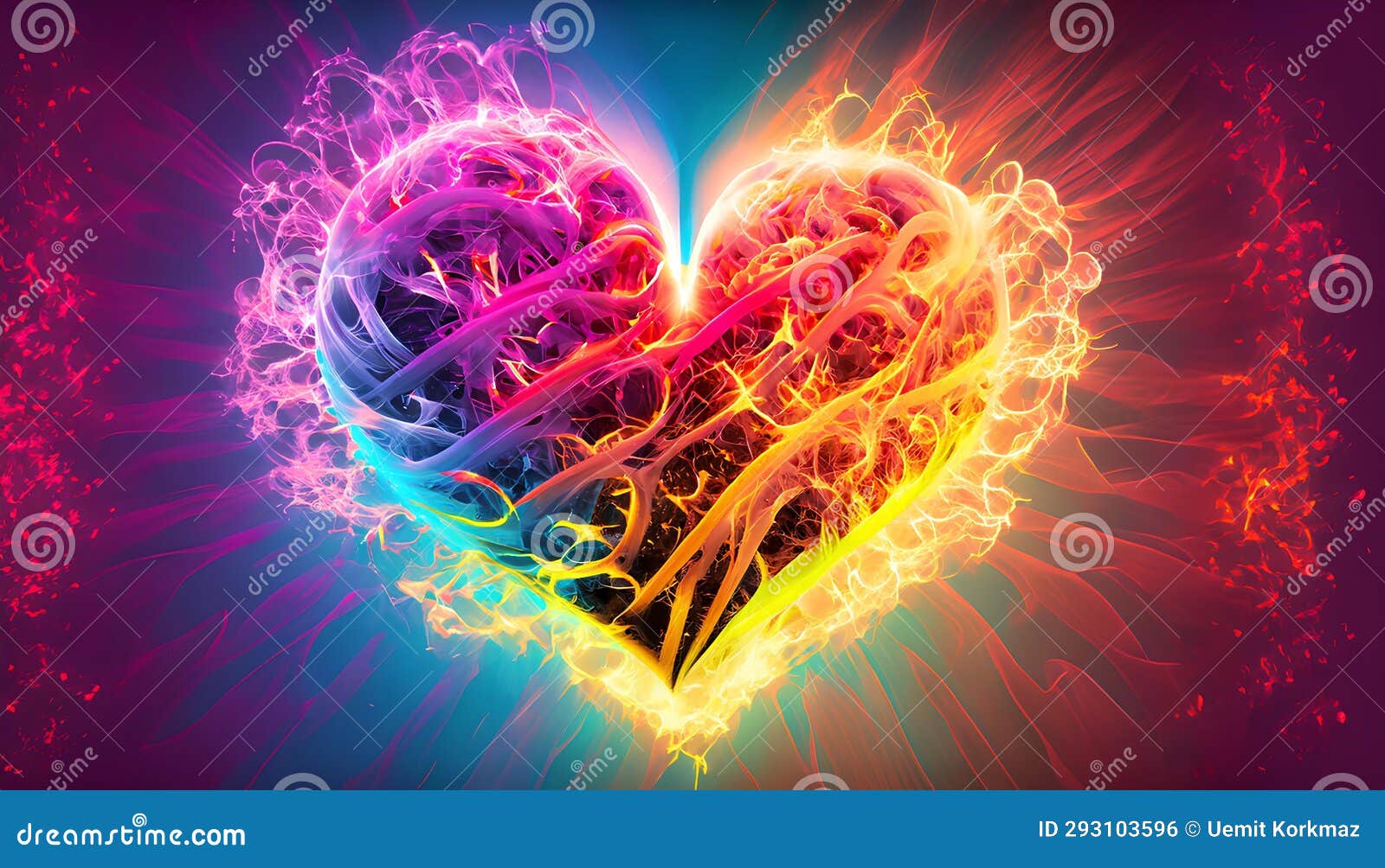 Shining Heart in Flowing Exploding Colors Stock Photo - Image of ...