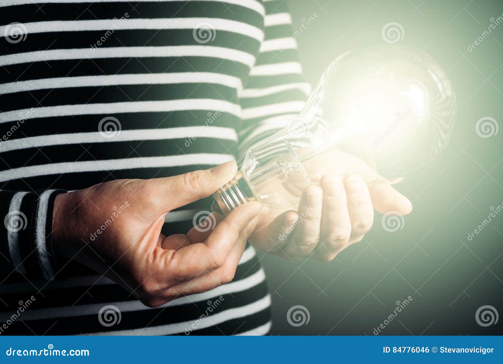Shining Light Bulb in Female Hand Stock Photo - Image of brainstorming ...
