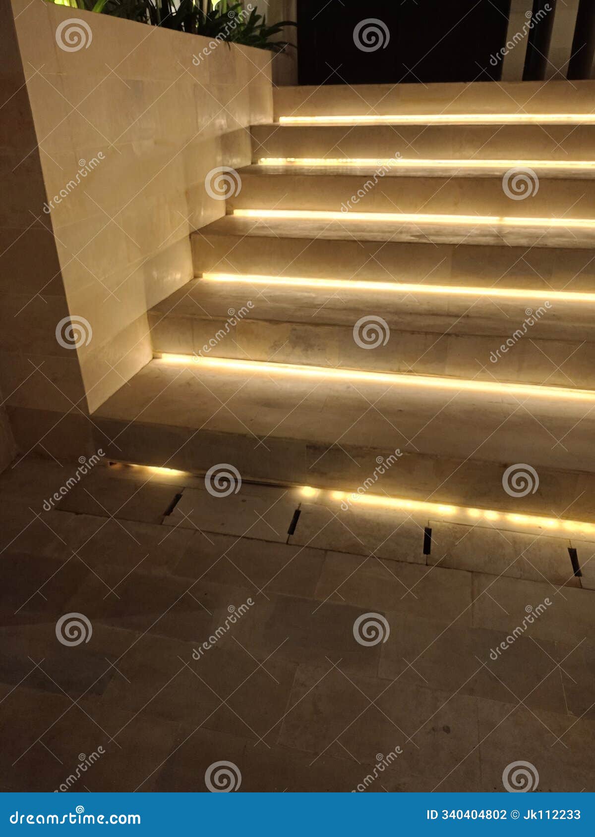 Shining Light from the LED Lights of Stairs on a Quiet Night Stock ...