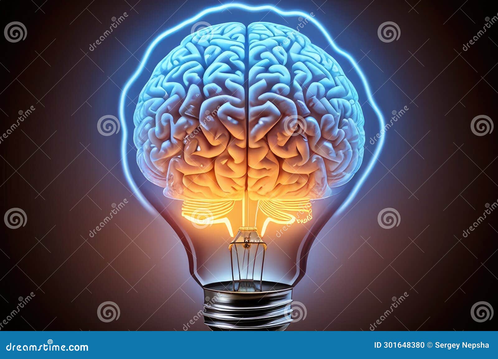 Shining Lightbulb with Glowing Brain Inside Stock Illustration ...