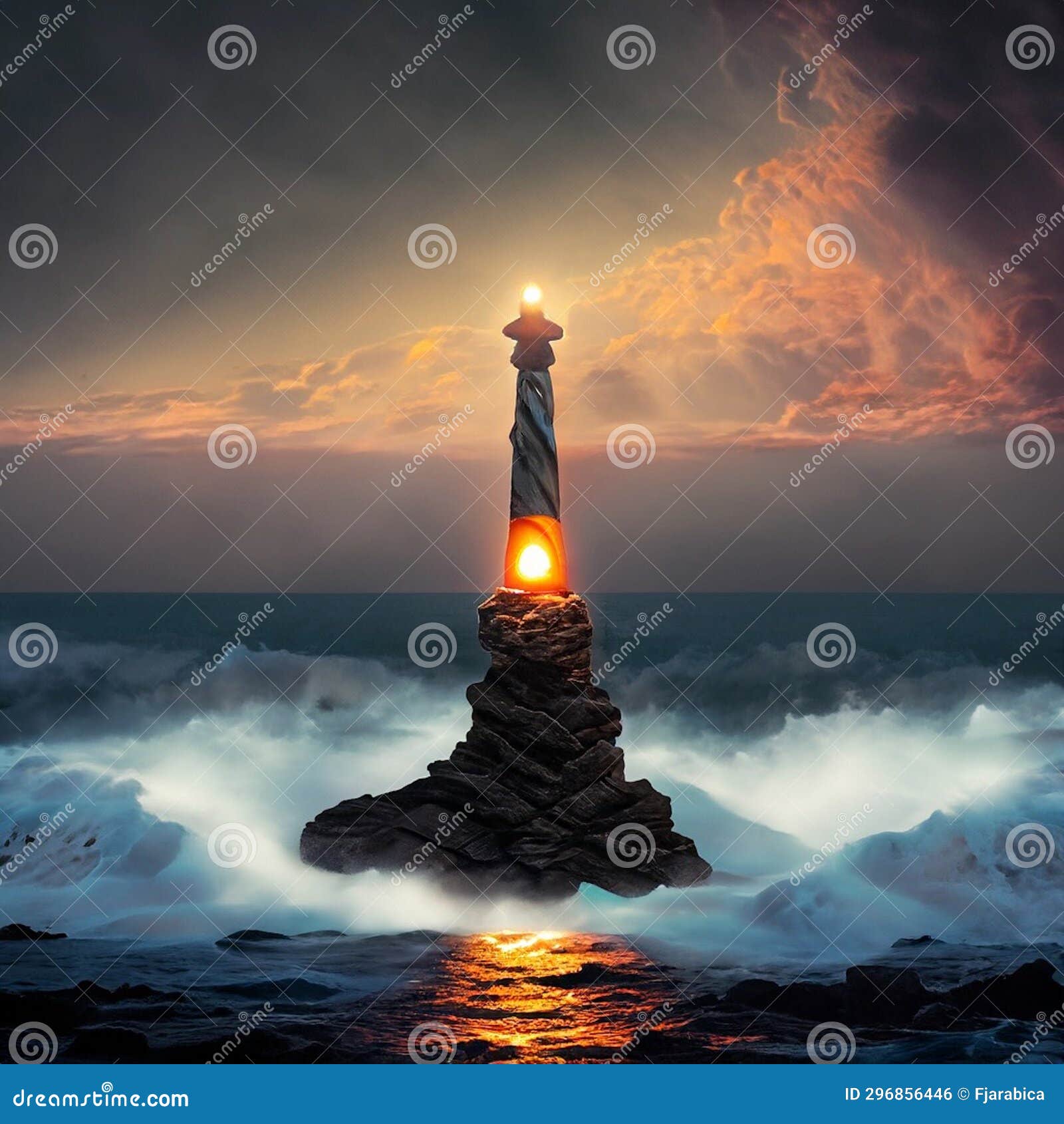 Shining Lighthouse Outline Vector Illustration. Blue Linear Seascape ...