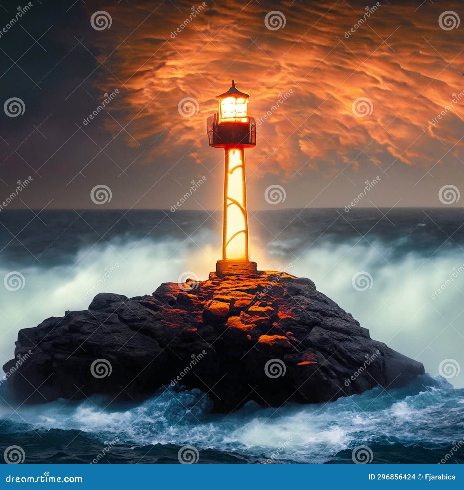 Shining Lighthouse Outline Vector Illustration. Blue Linear Seascape ...