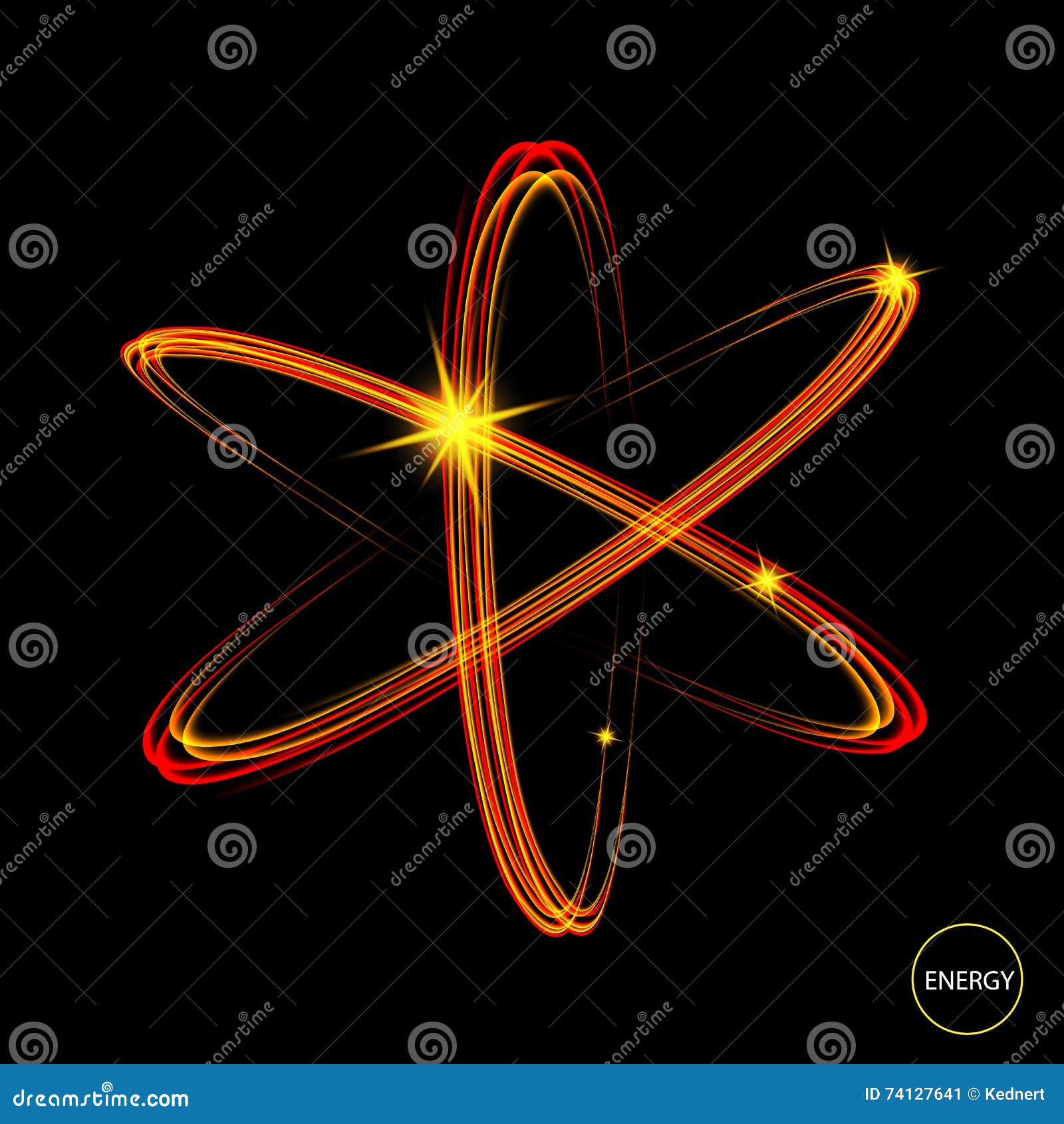 Shining Lights Atom Model. Crossed Circles Light Train Effect. Glowing ...