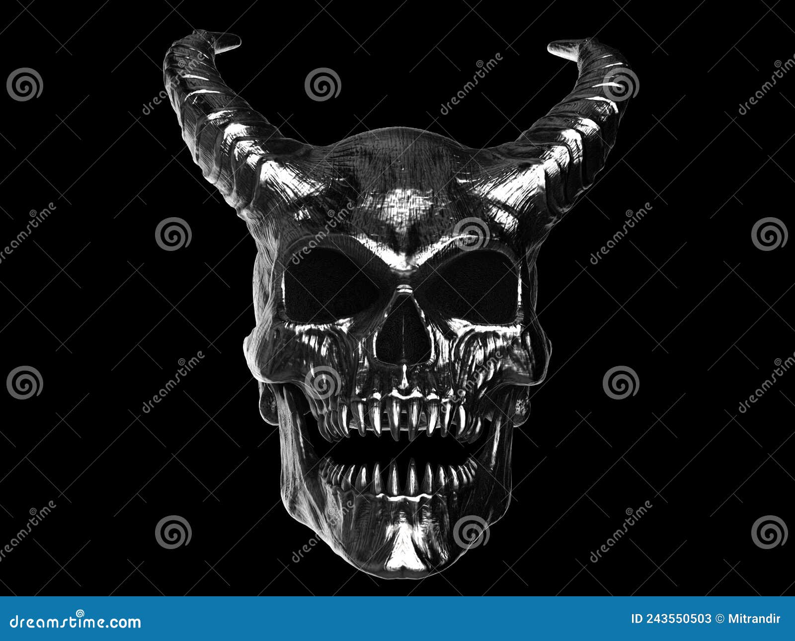Horned Demon Skull Pushing Through The Mirror Stock Image ...