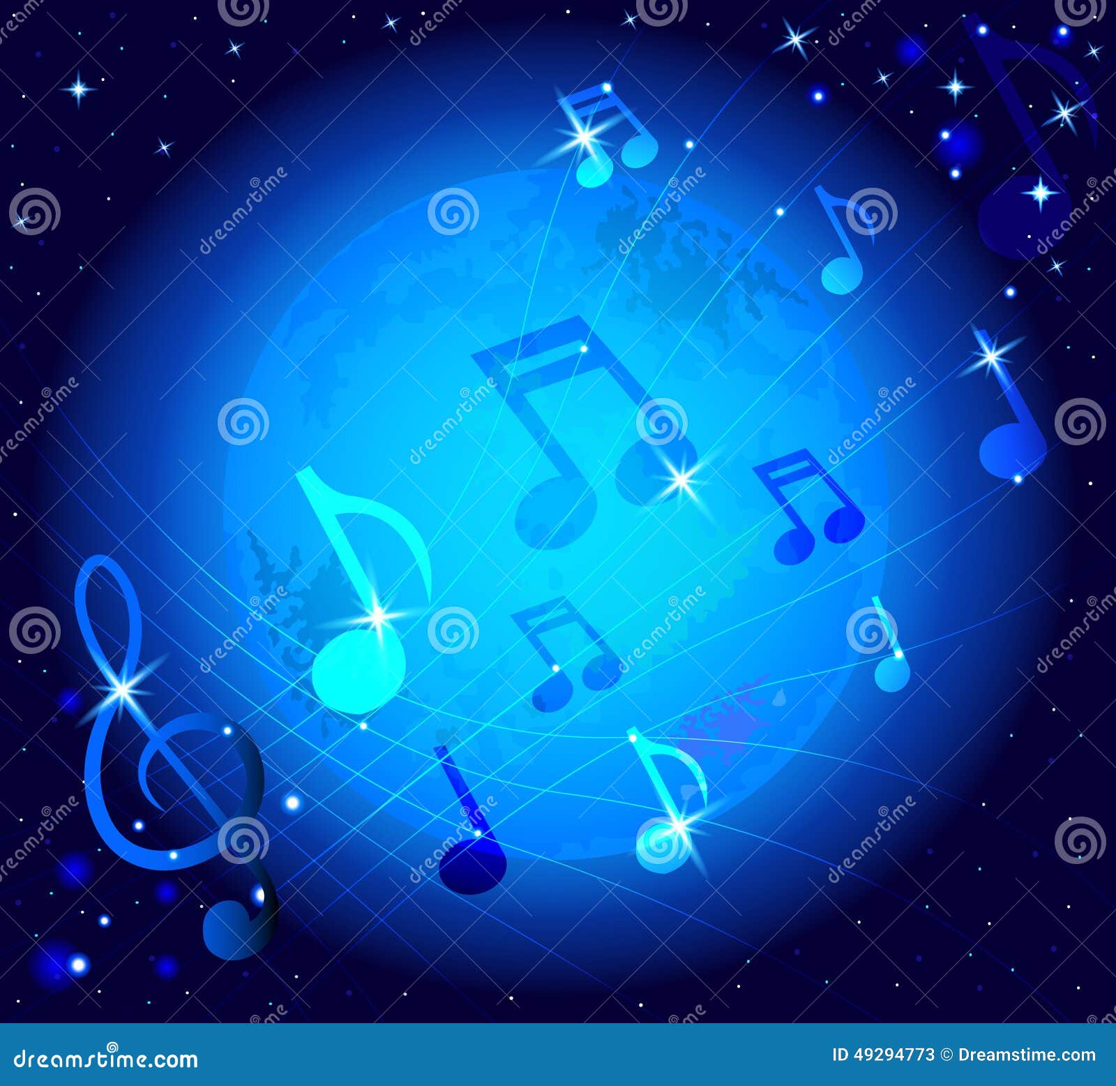 Shining Musical Notes on a Glowing Background with Moon. Stock Vector ...