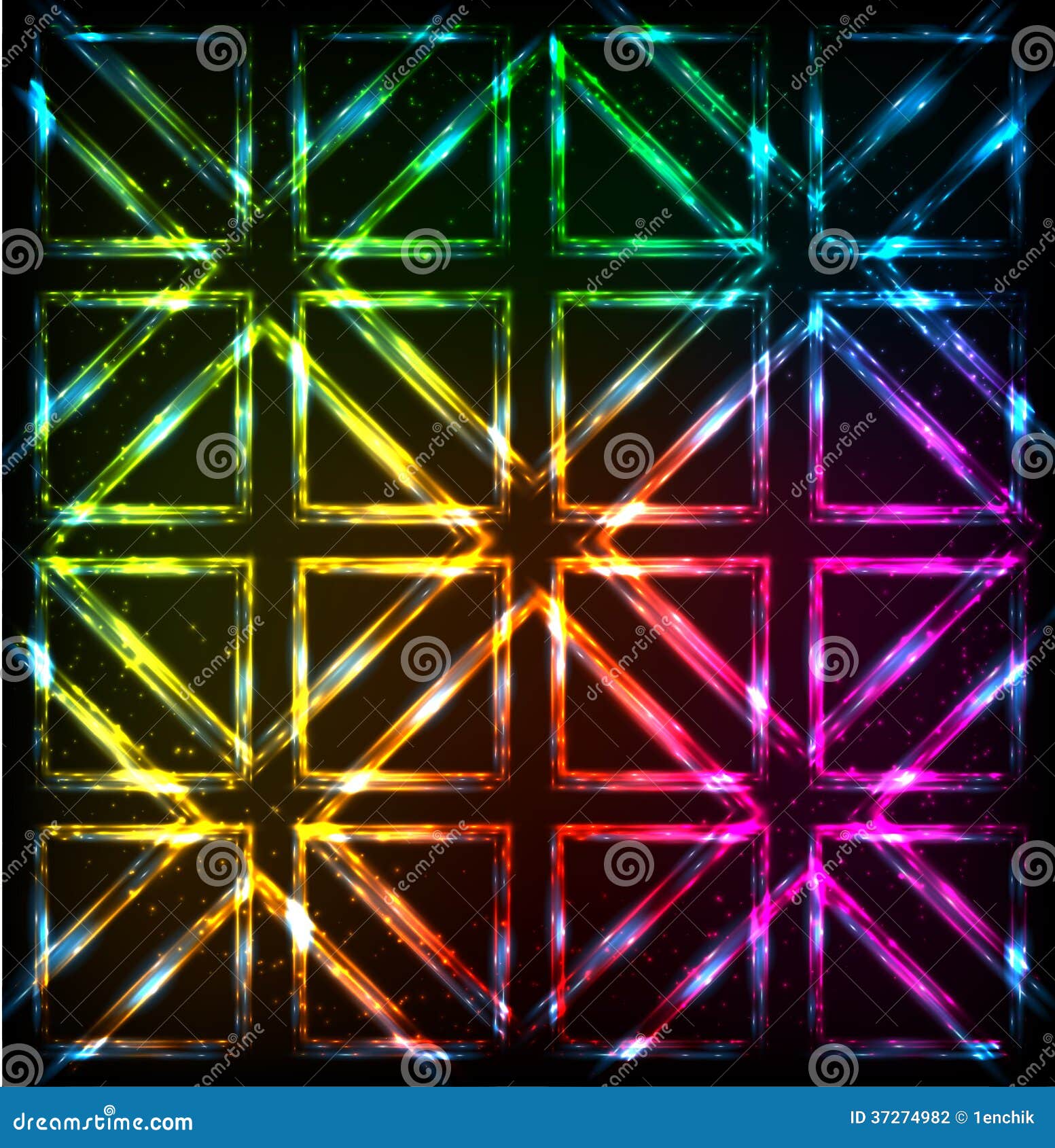 Shining Neon Lights Rainbow Squares Background Stock Vector ...