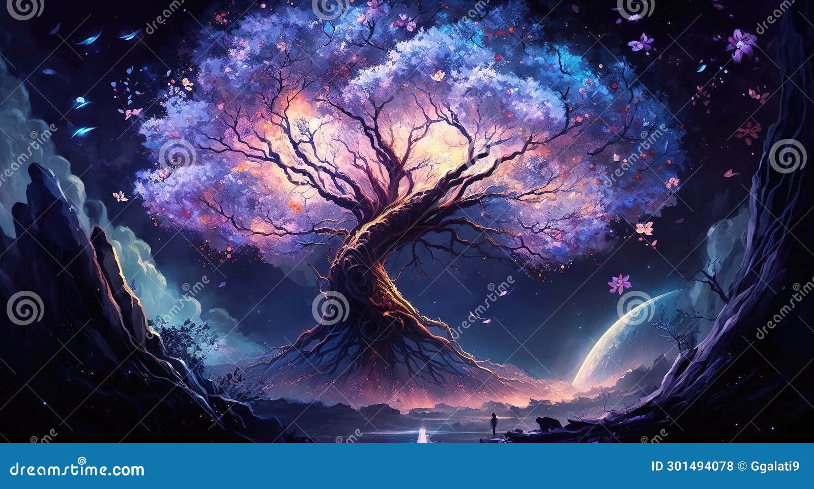 A Shining Radiant Cherry Tree in Space, Beautiful Epic Art, Generative ...