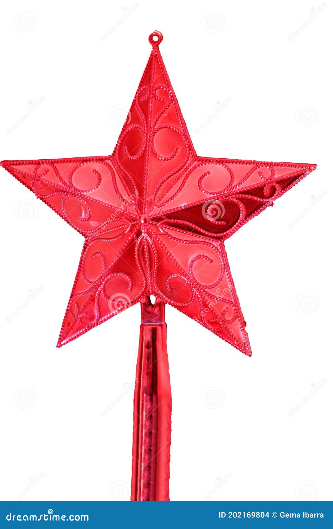 Shining Red Star Set High Up on White Christmas Tree Stock Photo ...