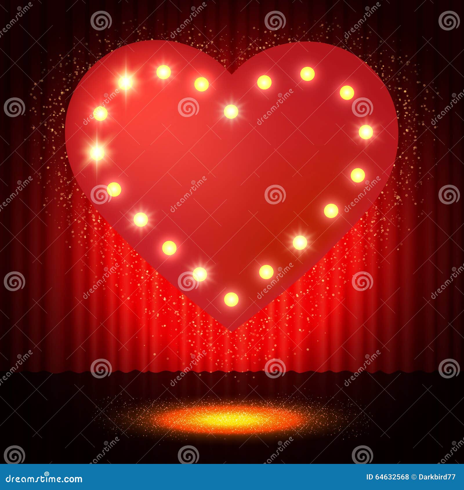 Shining Retro Heart on Stage Curtain Stock Illustration - Illustration ...
