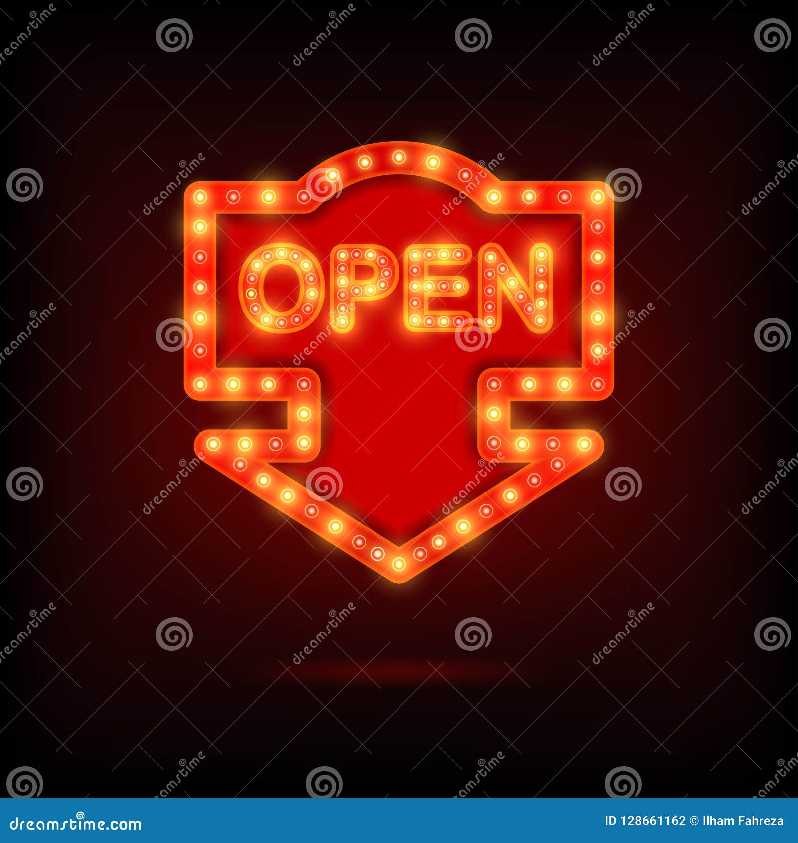 Shining Retro Sign Open Billboard Stock Vector - Illustration of shape ...