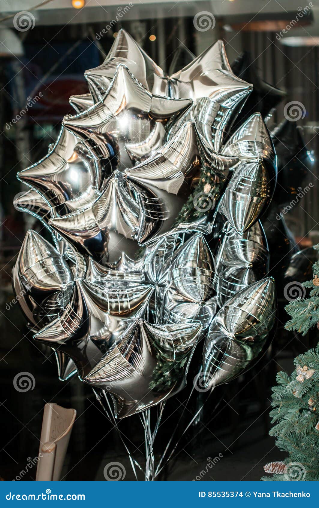 Shining Silver Balloons in the Shape of Stars Stock Photo - Image of ...