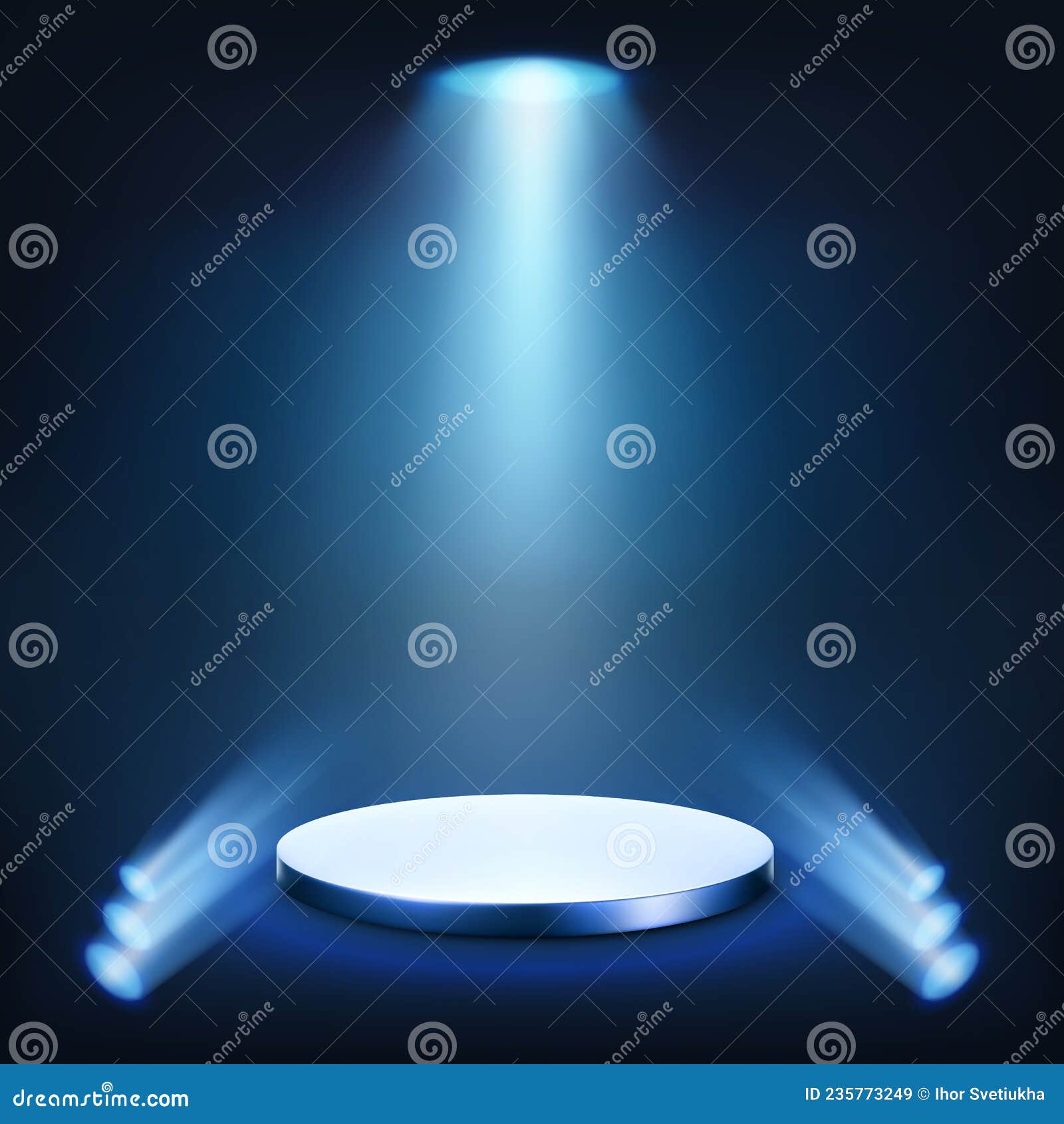 Shining Spotlights and Blue Empty Scene. Elegant Promotion Design ...