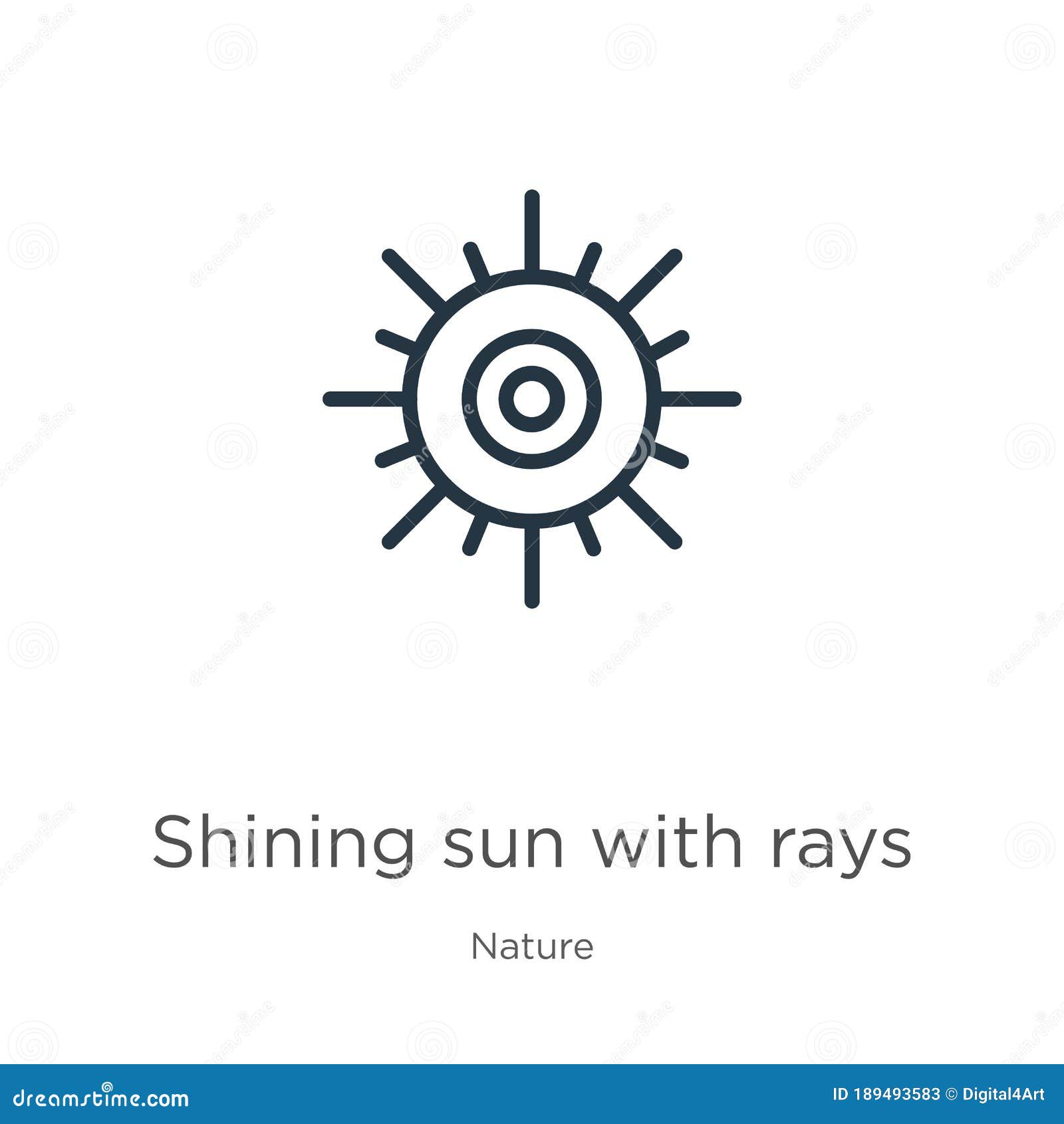 Shining Sun with Rays Icon. Thin Linear Shining Sun with Rays Outline ...