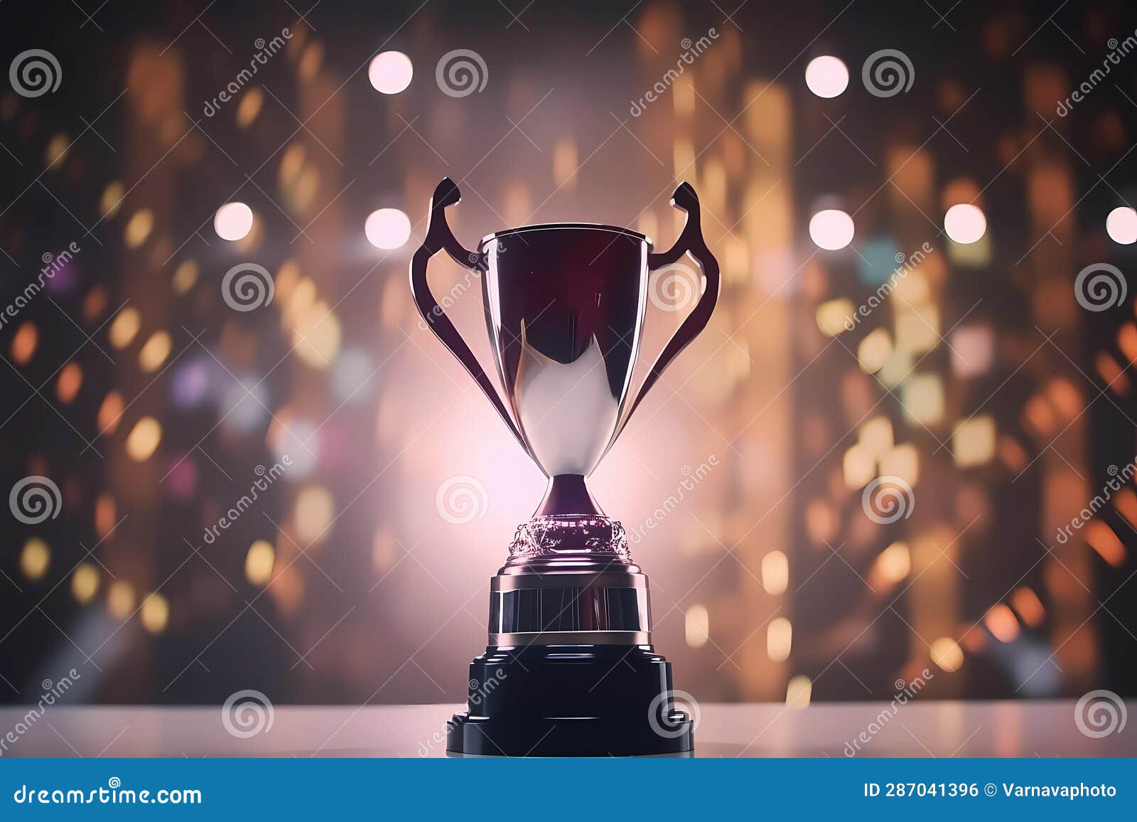 Shining Victory: Winner S Cup Glows Under Bright Lights with Blurry ...