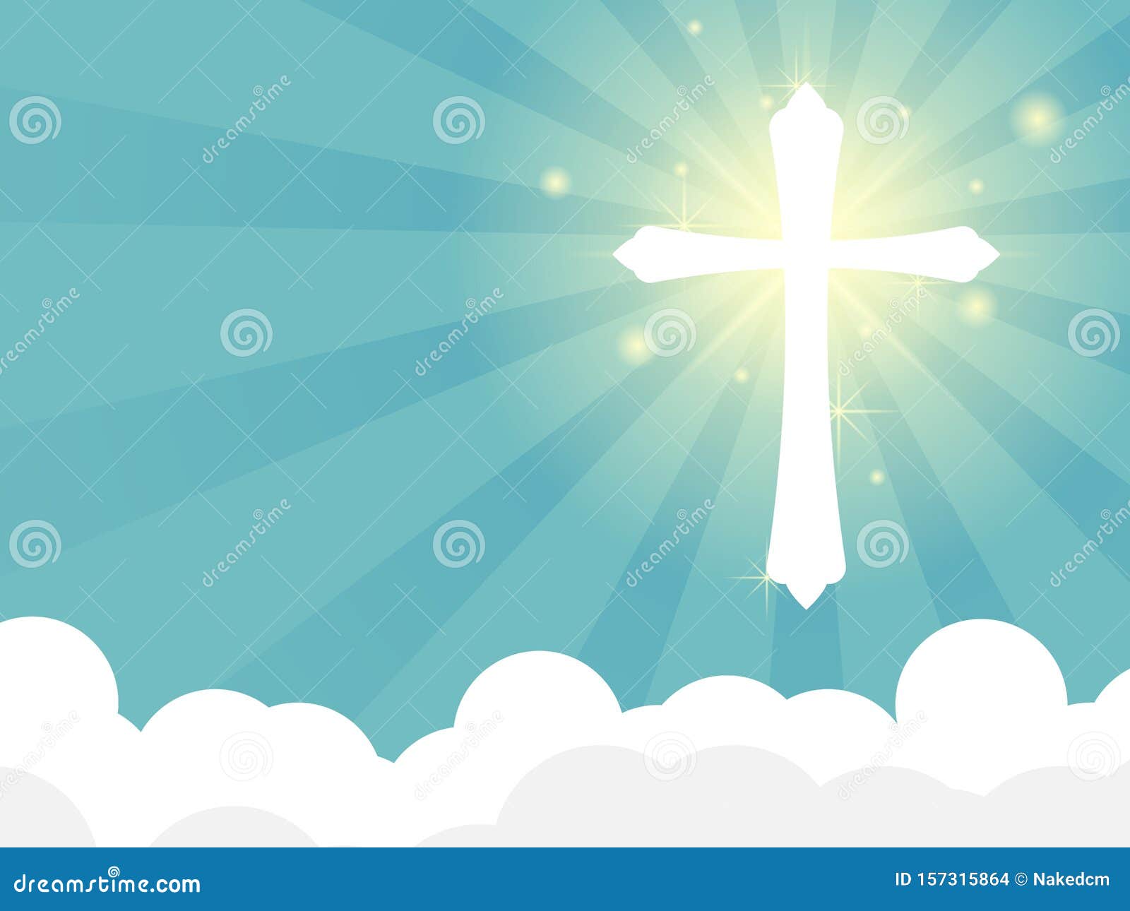Shining White Cross with Ray of Light on Cloud Stock Vector ...