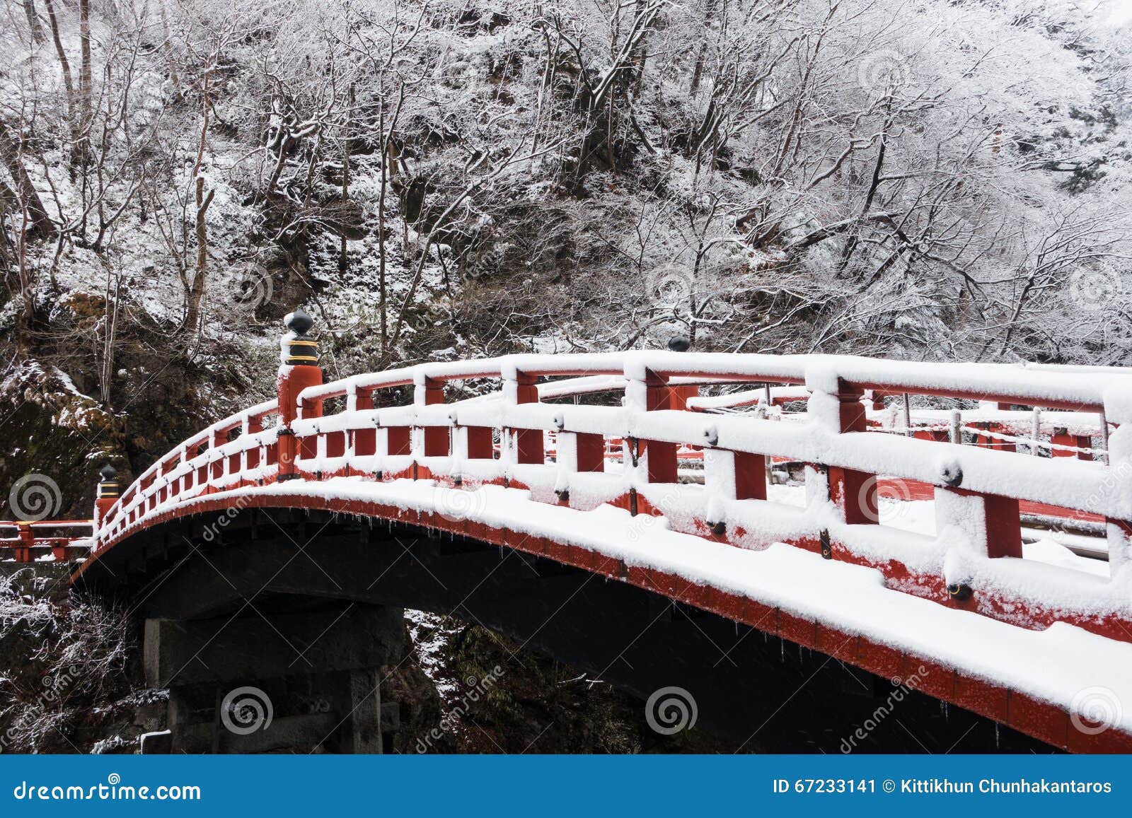 Shinkyo Bridge in Nikko, Japan in Winter Stock Image - Image of snowy ...