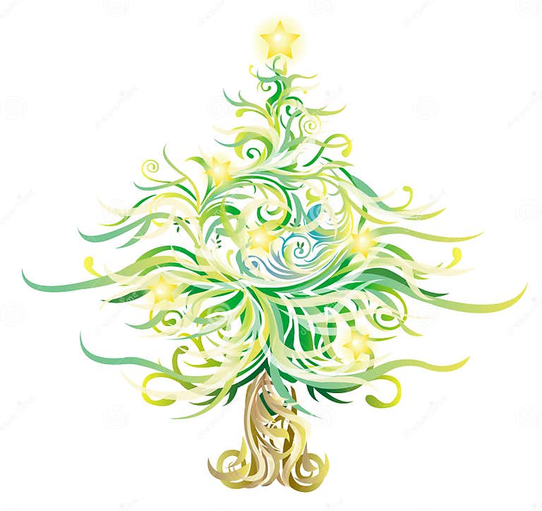 Shinny Christmas Tree with Curves and Elements Stock Vector ...