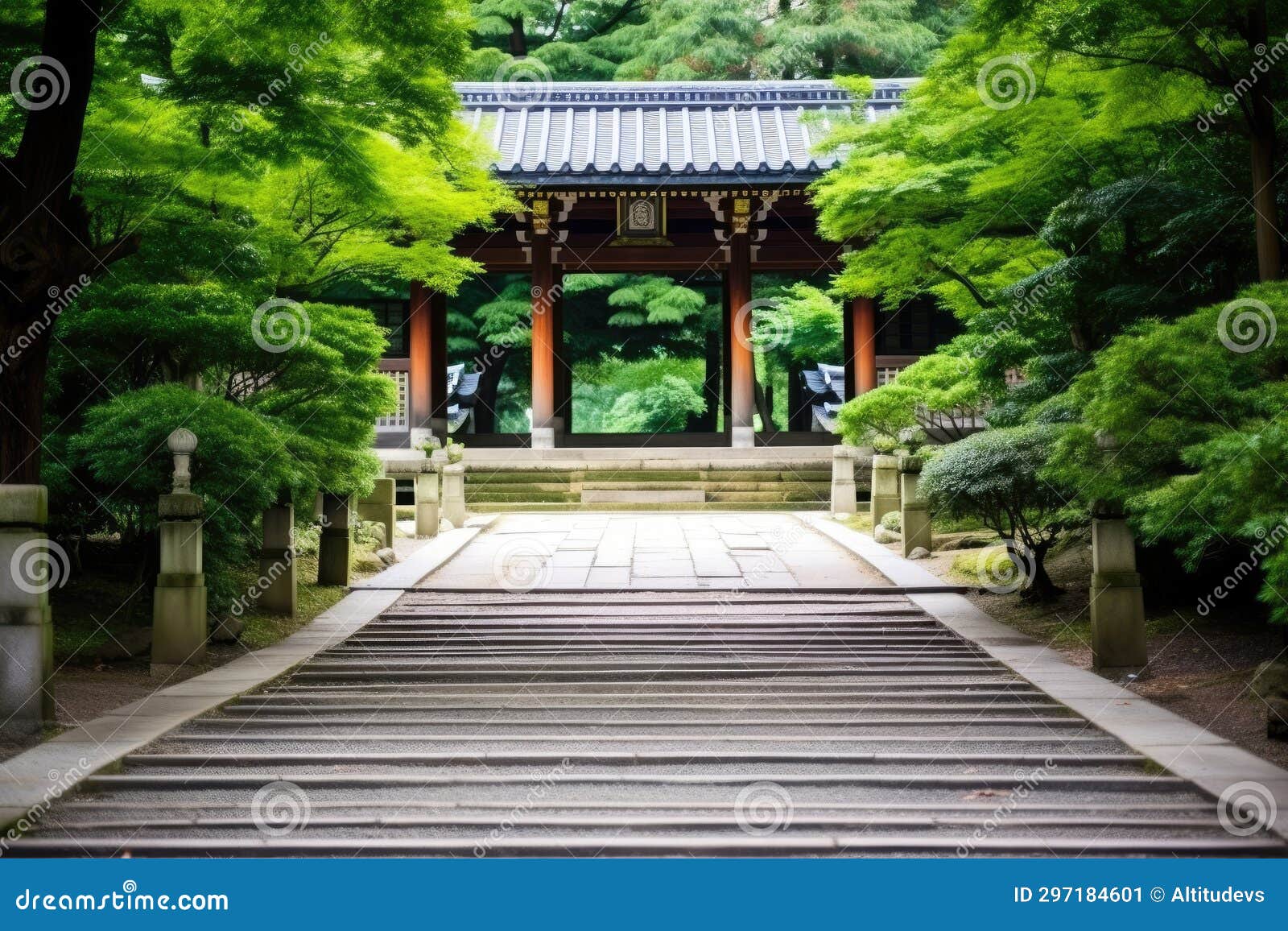 Shinto Shrine Gate at the End of a Stone Pathway Stock Illustration ...