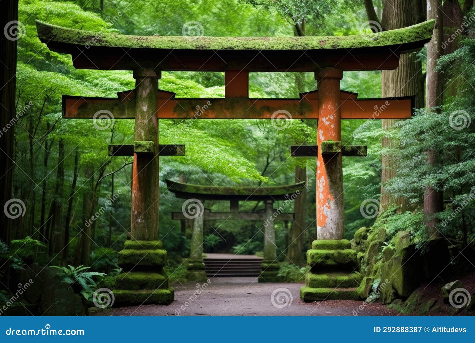 A Shinto Shrine Gate Torii in a Lush Forest Stock Image - Image of ...